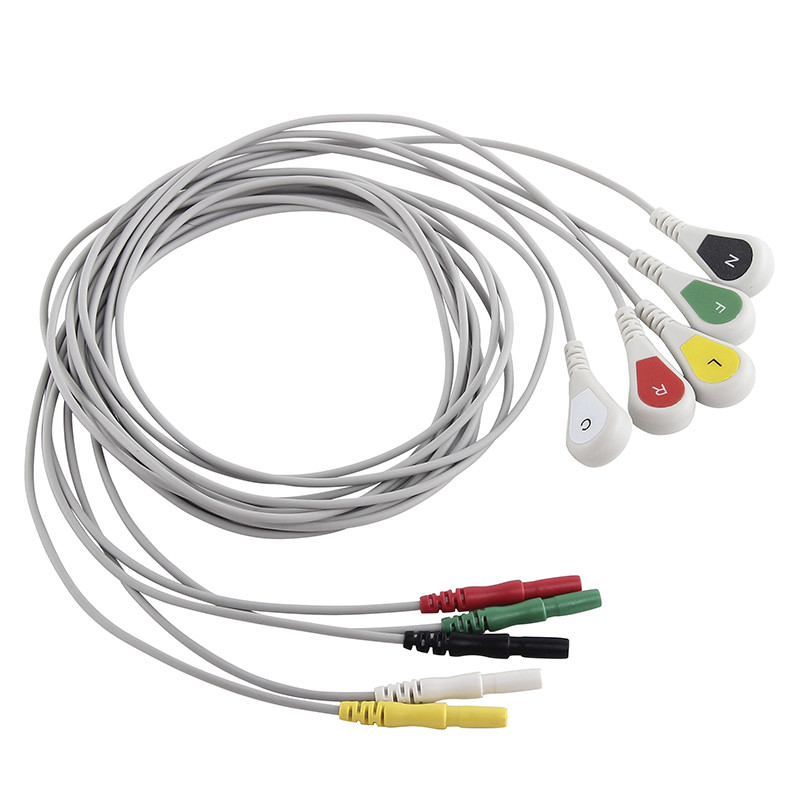 Medical 5 Lead Snap Ecg Cable Din 1.5 AAMI 6pin Holter ECG Cable And ...