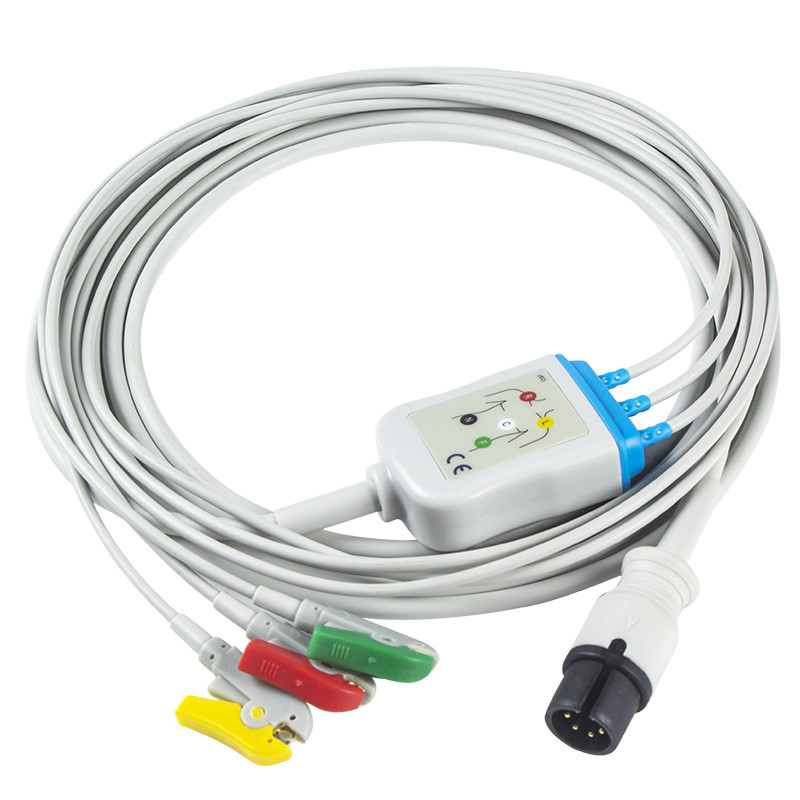 AAMI 6Pin ECG Cable And Leadwires 3 Lead IEC Clip Connector ECG Cable