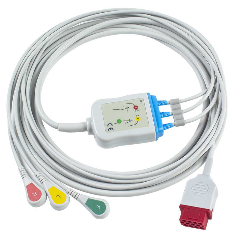 Bionet New Model BM3 BM5 ECG Cables and Leadwires Snap ECG Cable 3 Lead ...